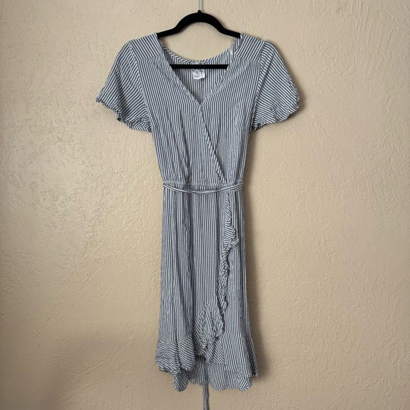 NAIF | Dresses | Naf Blue And White Striped Ruffle Midi Dress M | Poshmark